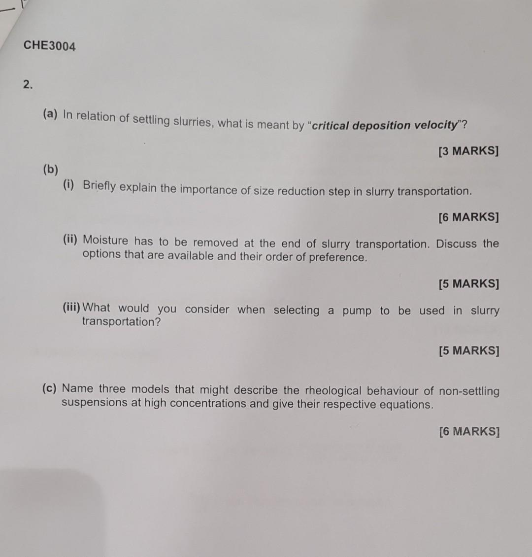 (a) In relation of settling slurries, what is meant | Chegg.com