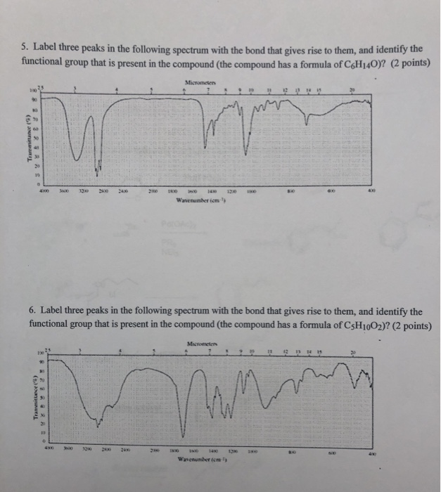 Solved 5. Label three peaks in the following spectrum with | Chegg.com