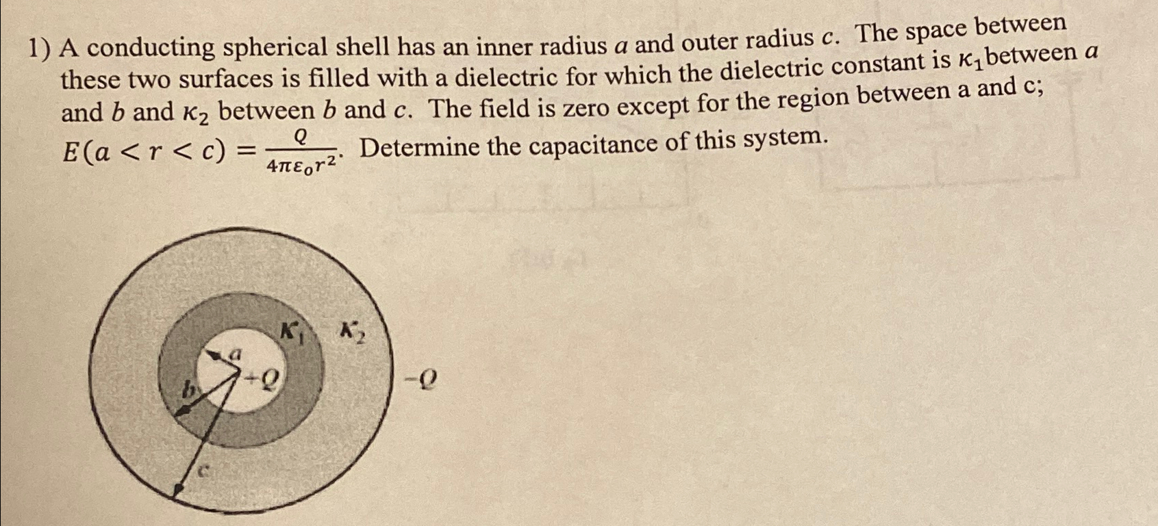 Solved A conducting spherical shell has an inner radius a | Chegg.com