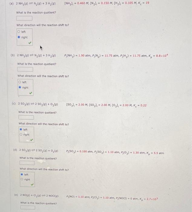 Solved The initial concentrations or pressures of reactants | Chegg.com
