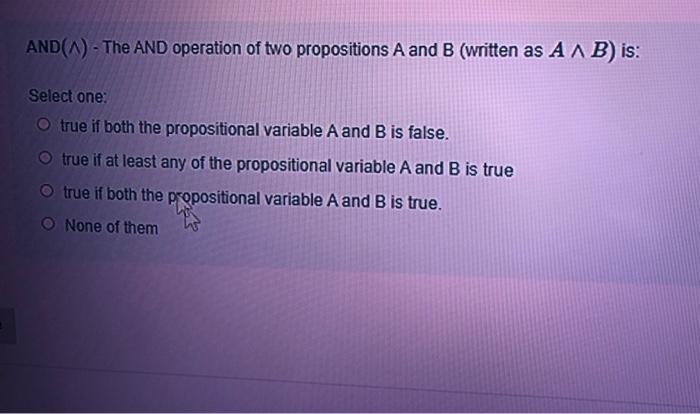 Solved AND(A) - The AND operation of two propositions A and | Chegg.com