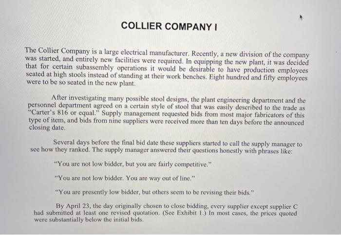 Solved COLLIER COMPANY I The Collier Company is a large | Chegg.com