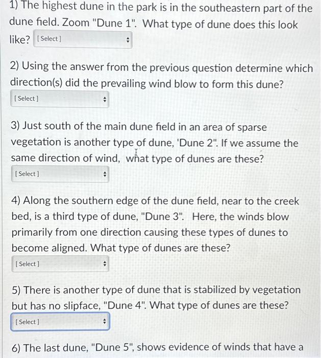 Solved Chapter 11 refresher on dune shapes. Use the | Chegg.com