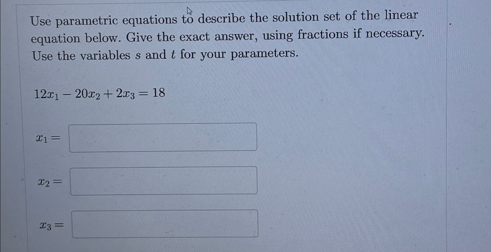 Solved Use parametric equations to describe the solution set | Chegg.com