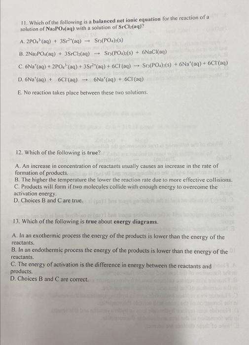 Solved 11. Which of the following is a balanced net ionic | Chegg.com