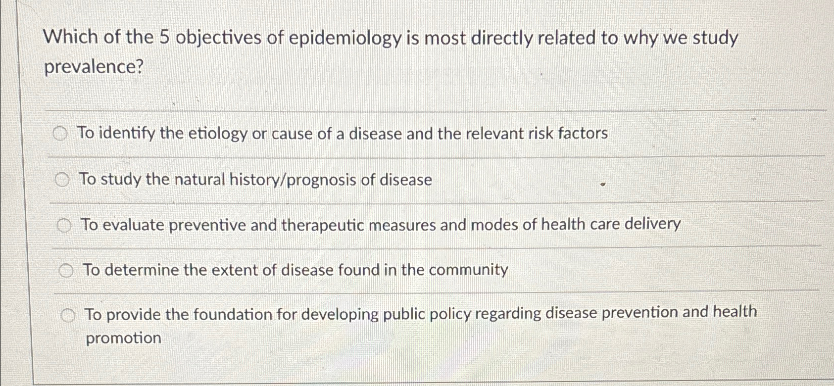 Solved Which of the 5 ﻿objectives of epidemiology is most | Chegg.com