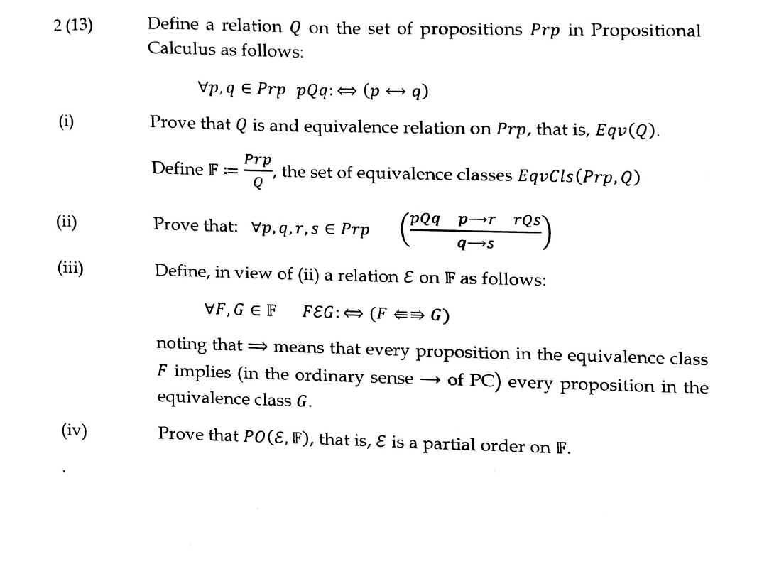 Solved Define a relation Q ﻿on the set of propositions Prp | Chegg.com