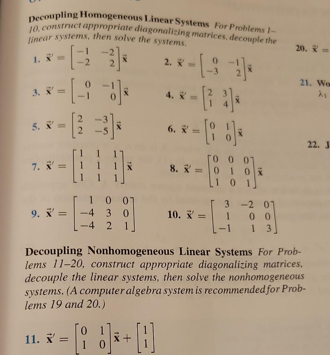 Solved Decoupling Homogeneous Linear Systems For Problems 1- | Chegg.com