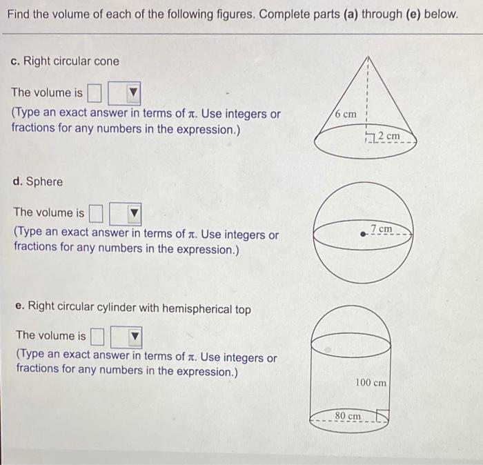 Solved Find the volume of each of the following figures. | Chegg.com