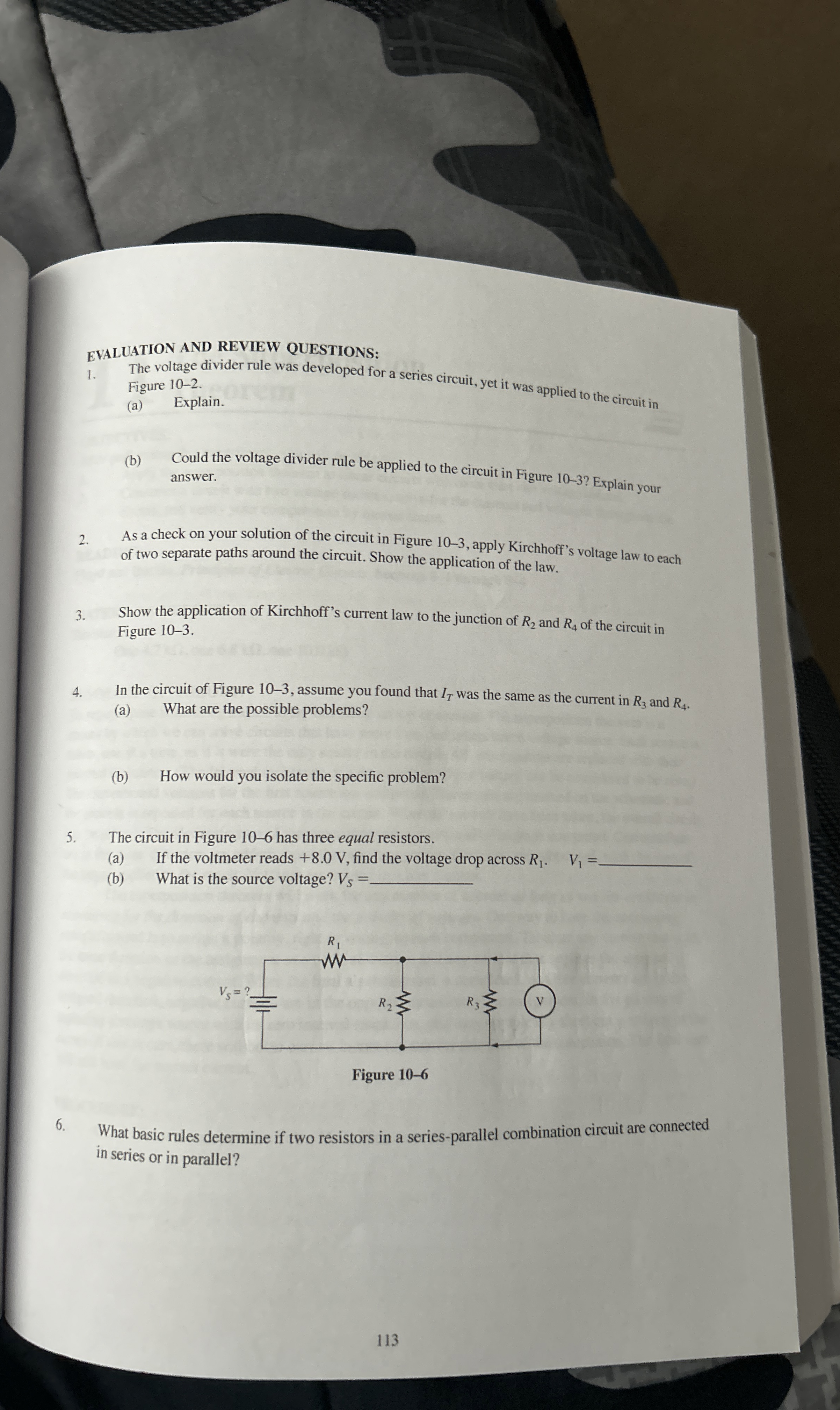Solved EVALUATION AND REVIEW QUESTIONS:The voltage divider | Chegg.com