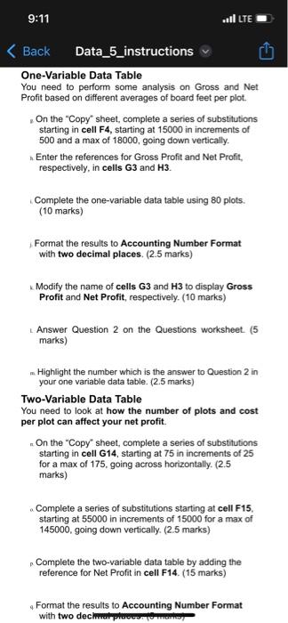 Solved One-Variable Data Table You need to perform some | Chegg.com