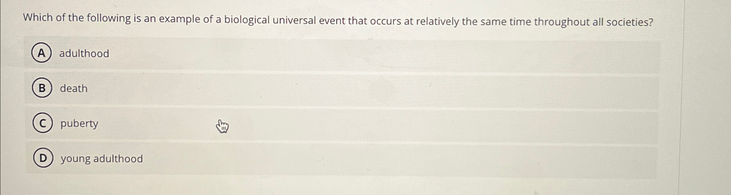 Solved Which of the following is an example of a biological | Chegg.com