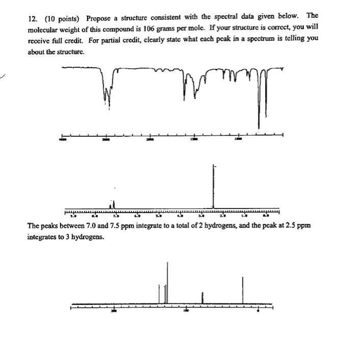 Solved 12. (10 points) Propose a structure consistent with | Chegg.com