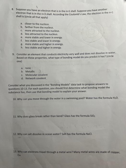 Solved 8. Suppose you have an electron that is in the n=1 | Chegg.com