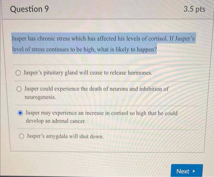 Solved Question 9 3.5 pts Jasper has chronic stress which | Chegg.com