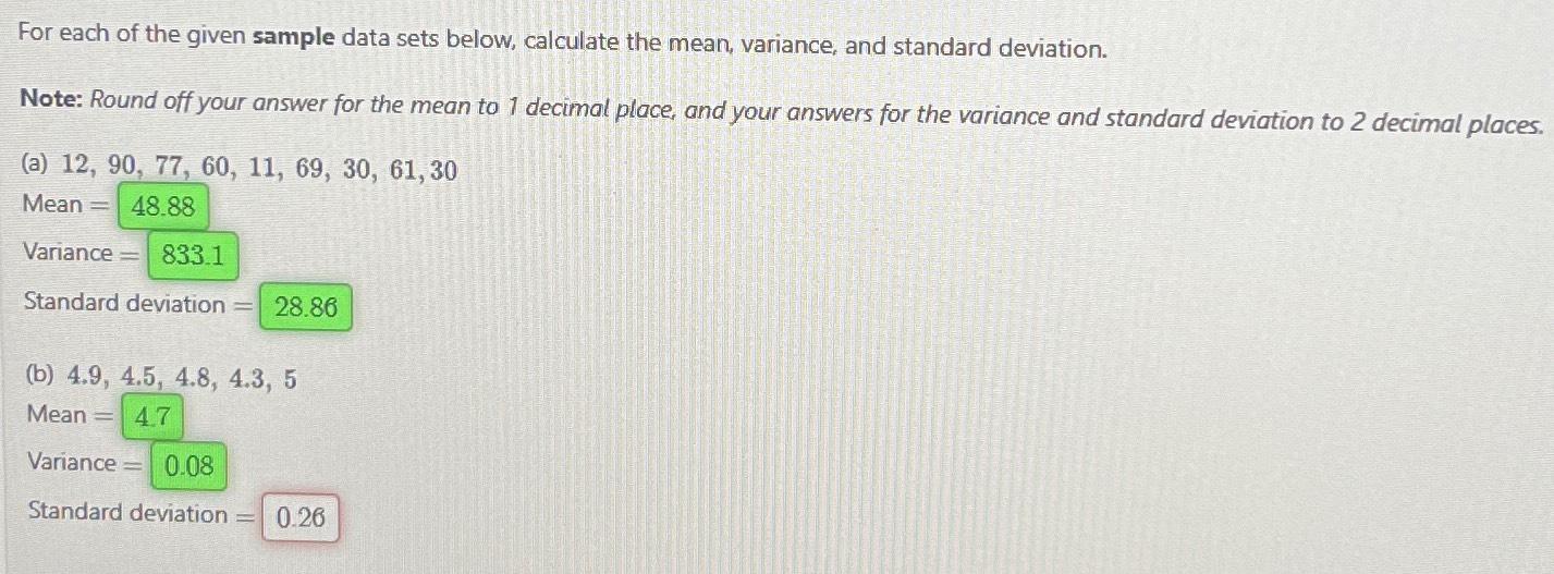 Solved For each of the given sample data sets below, | Chegg.com