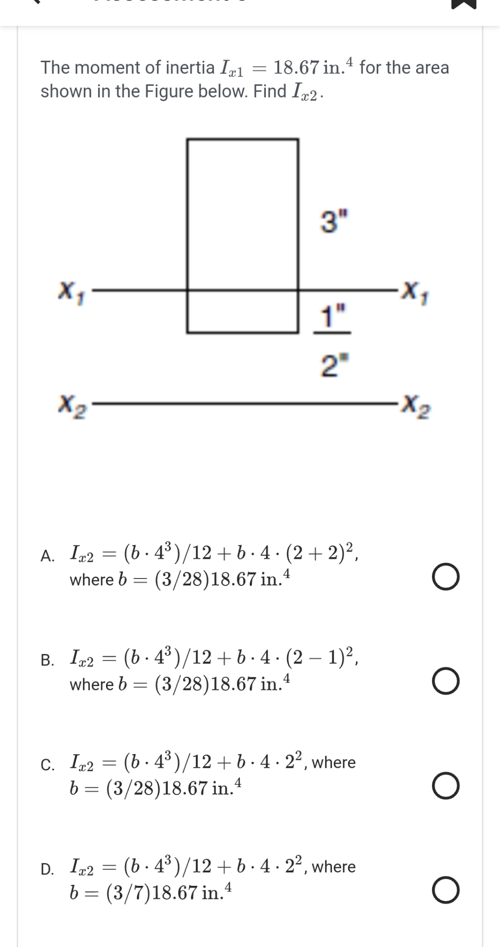 Solved The moment of inertia Ix1=18.67in.?4 ﻿for the area | Chegg.com