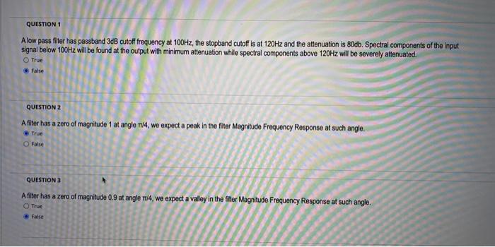 Solved QUESTION 1 A low pass filter has passband 3dB cutoff | Chegg.com