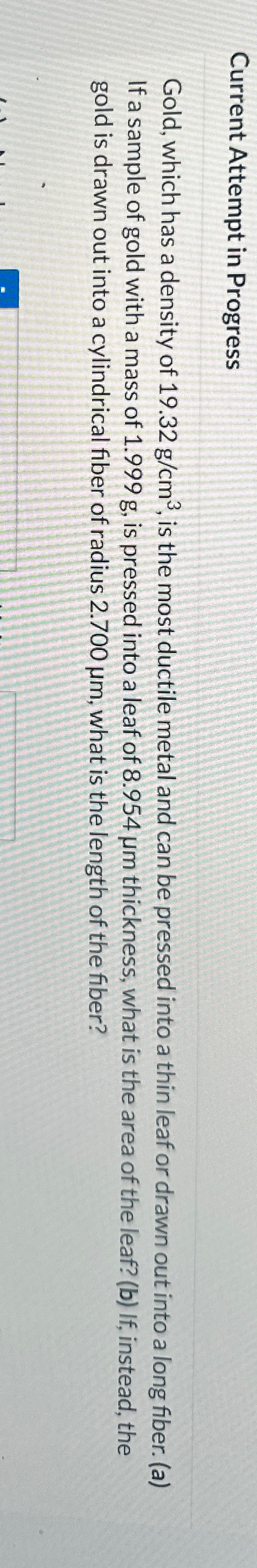 Solved Current Attempt in ProgressGold, which has a density | Chegg.com
