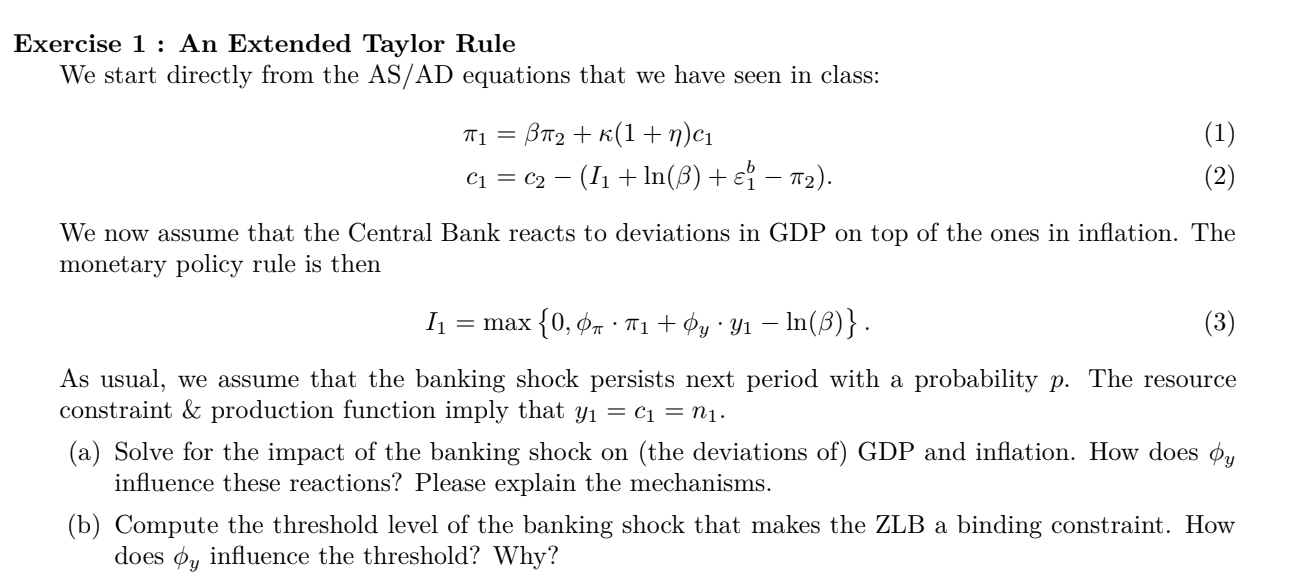 Solved Exercise 1 ﻿: An Extended Taylor RuleWe start | Chegg.com