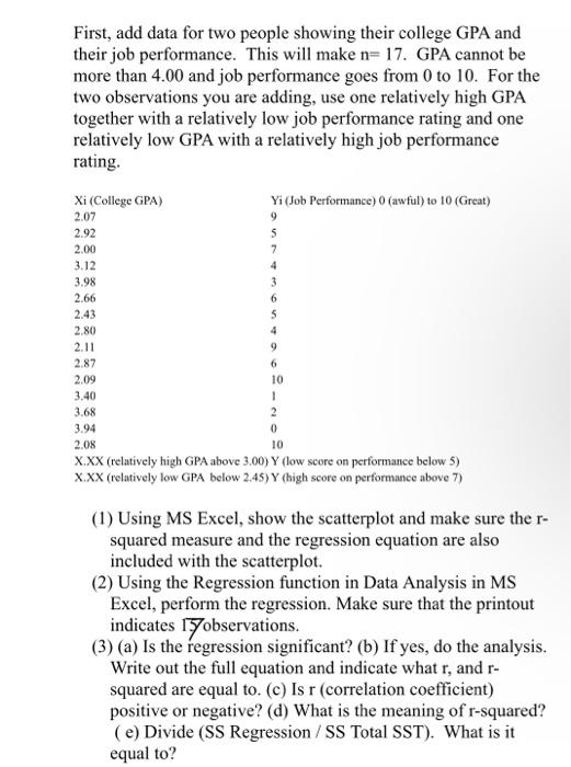 Solved First, add data for two people showing their college | Chegg.com