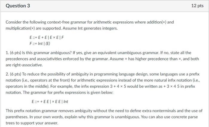 Solved Question 3 Consider the following context-free | Chegg.com