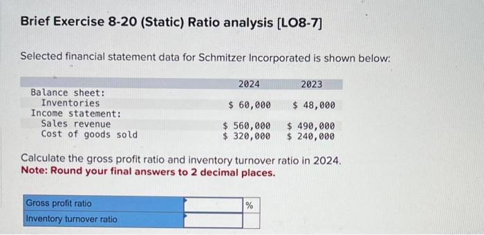 Solved Brief Exercise 8-20 (Static) Ratio analysis [LO8-7] | Chegg.com