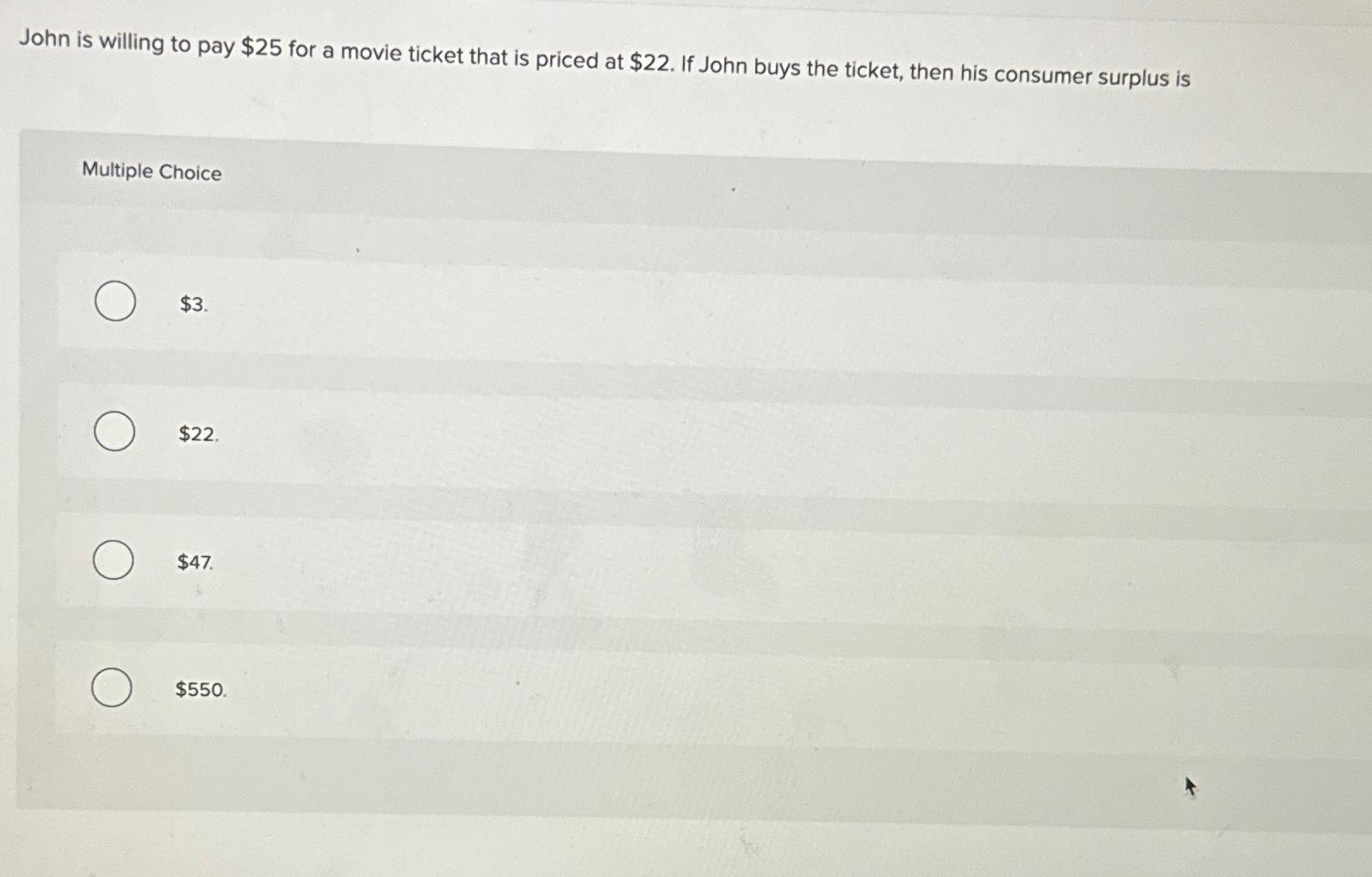 Solved John is willing to pay $25 ﻿for a movie ticket that | Chegg.com
