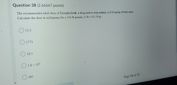 Solved Question 38 (2.66667 points) The recommended adult | Chegg.com