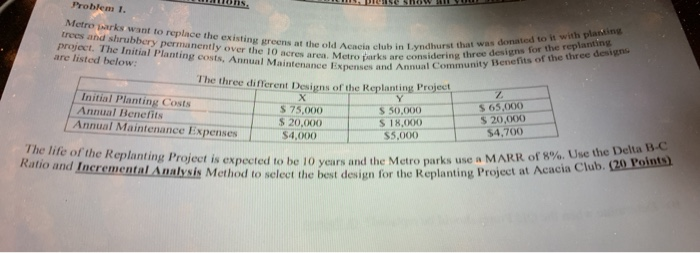 Solved use the Delta B-C ratio and incremental analysis | Chegg.com