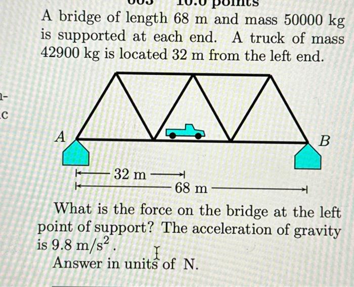 Solved A bridge of length 68 m and mass 50000 kg is | Chegg.com