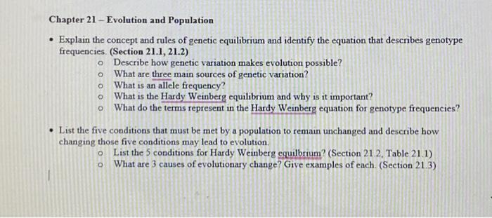 Solved Chapter 21- Evolution and Population • Explain the | Chegg.com