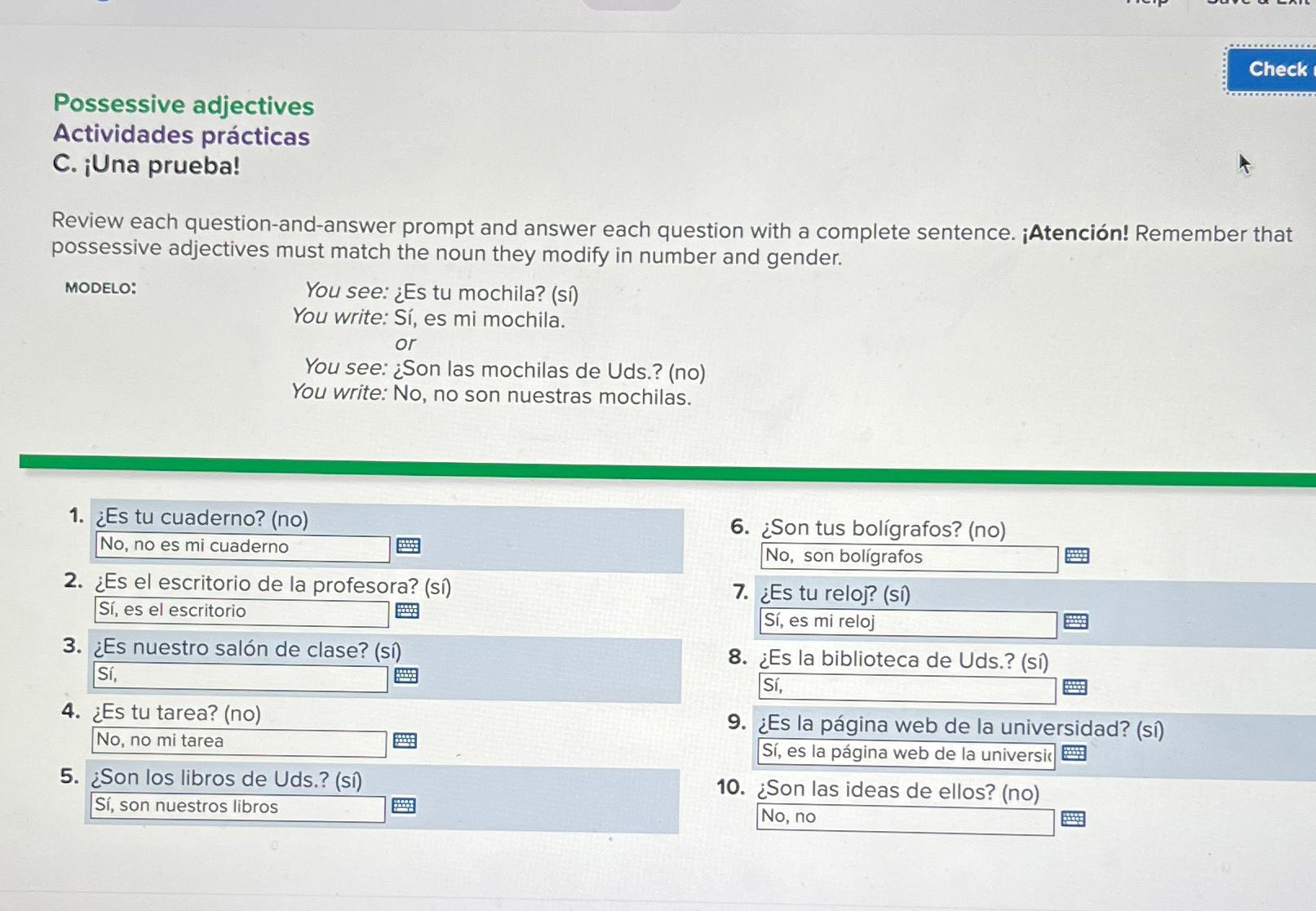 Solved Possessive adjectivesActividades prácticasC. ¡Una | Chegg.com