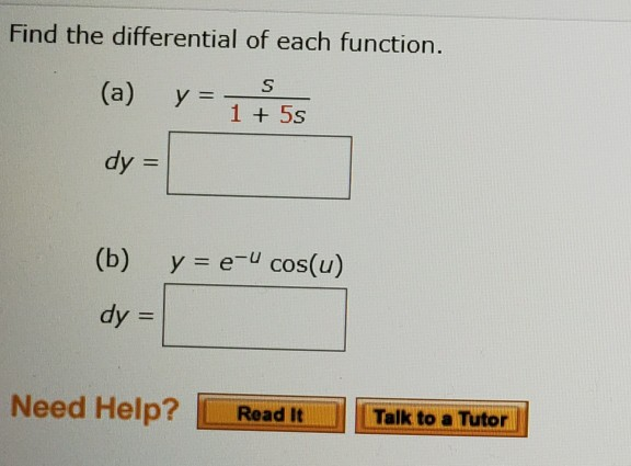 Solved Find the differential of each function. (a) y = | Chegg.com