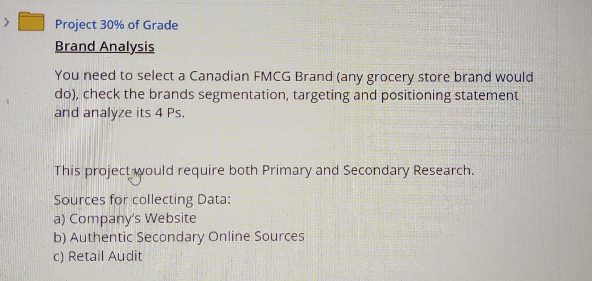 Project 30% of Grade Brand Analysis You need to | Chegg.com