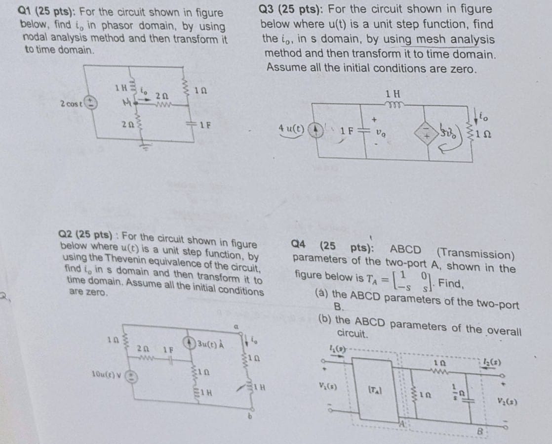 Solved Q1 (25 ﻿pts): For the circuit shown in figure below, | Chegg.com