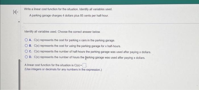 Solved Write A Linear Cost Function For The Situation