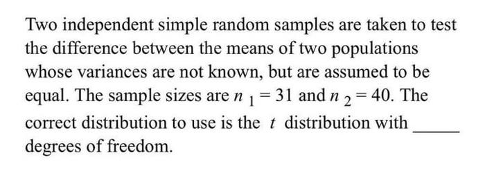 Solved Two independent simple random samples are taken to | Chegg.com
