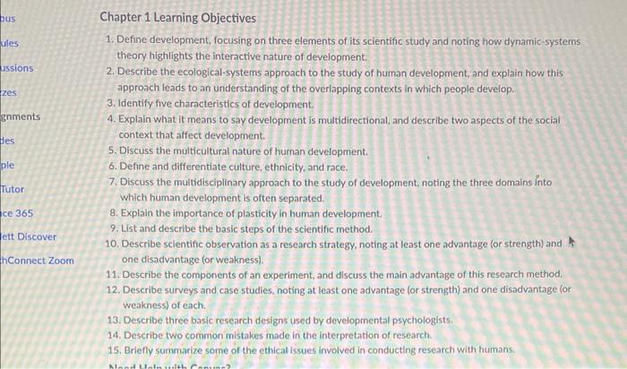 Solved Chapter 1 Learning Objectives 1. Define development, | Chegg.com