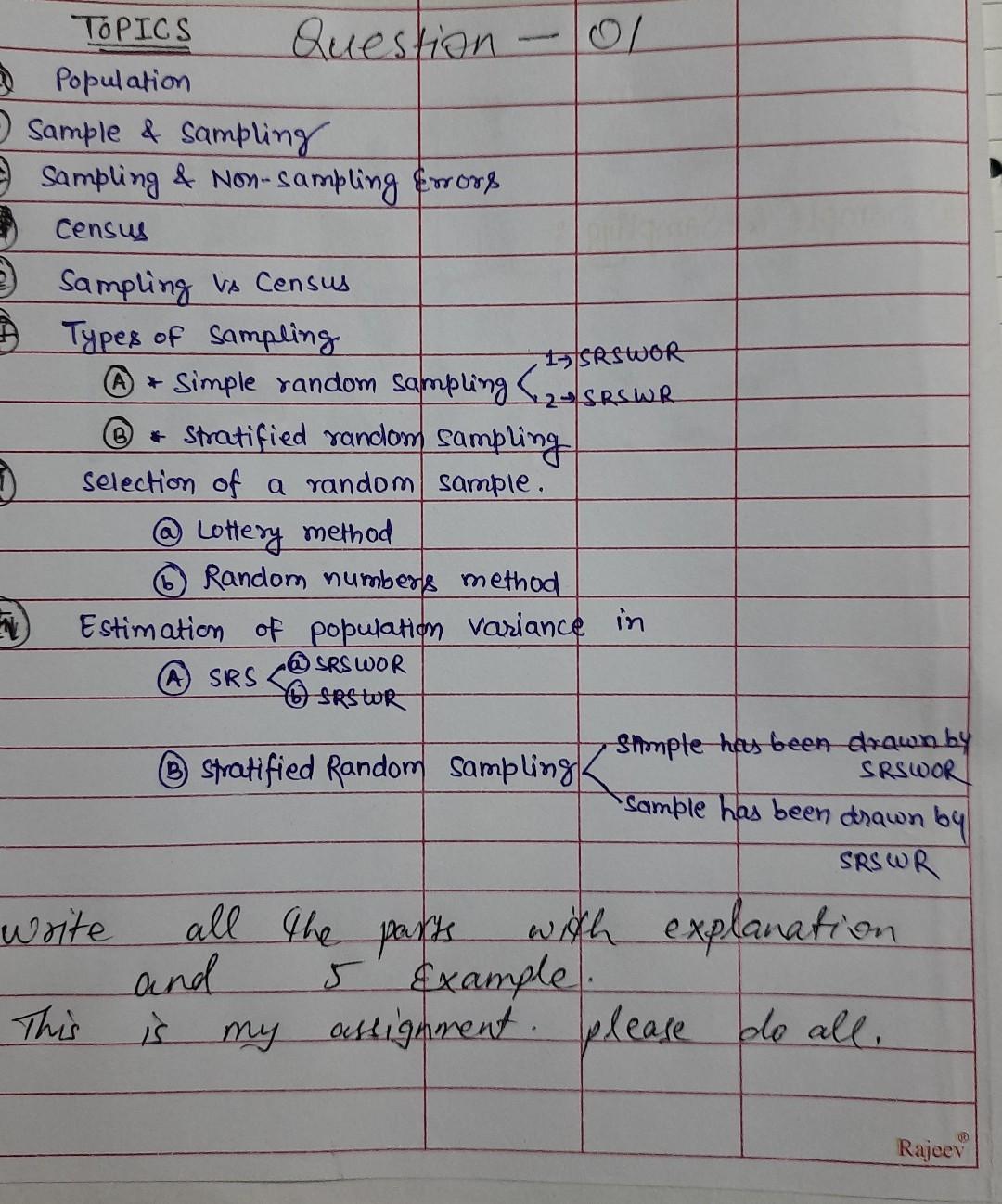 Solved TOPICS Question 2 Population 1 Sample & Sampling | Chegg.com