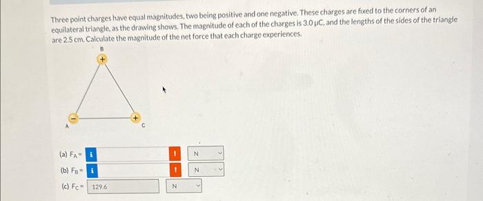 Solved Three point charges have equal magnitudes, two being | Chegg.com