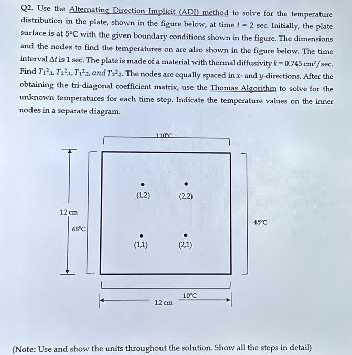 Solved Q2 Use The Alternating Direction Implicit Adi