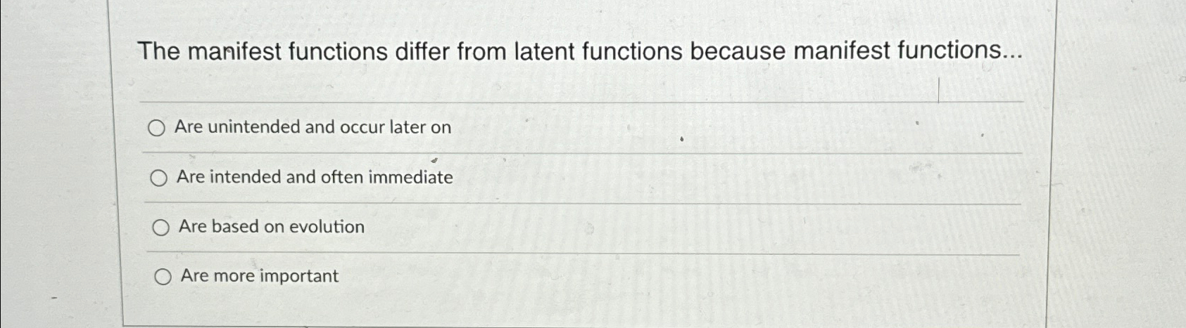 Solved The manifest functions differ from latent functions | Chegg.com Solved The manifest functions differ from latent functions | Chegg.com