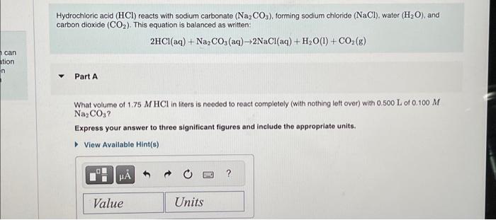 Solved Part A: what volume of 1.75 M HCL in liters is needed | Chegg.com
