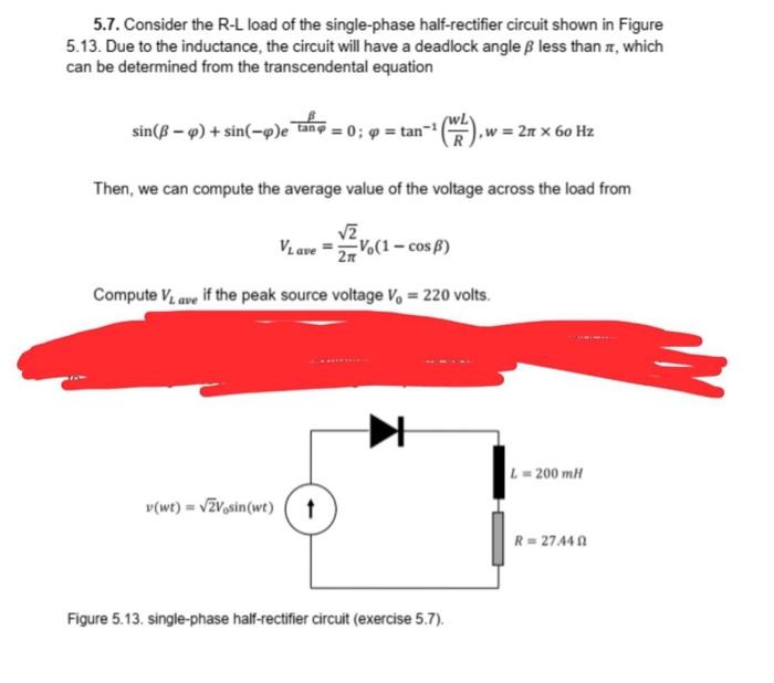 Solved 5.7. Consider the R-L load of the single-phase | Chegg.com