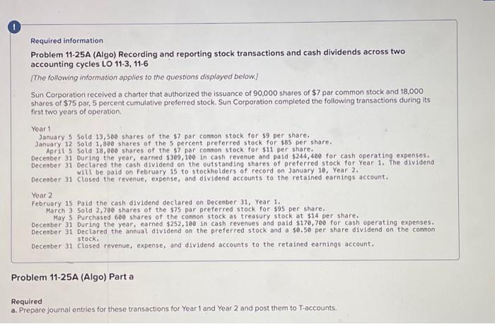 Solved Required information Problem 11-25A (Algo) Recording | Chegg.com