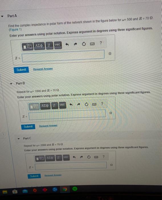 Solved Part A Find the complex impedance in polar form of | Chegg.com