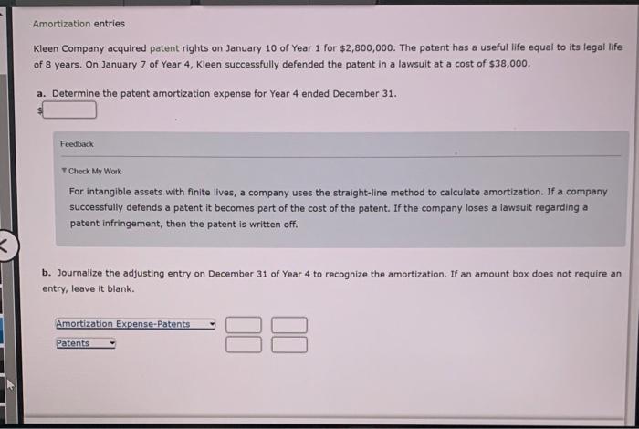 Solved Amortization entries Kleen Company acquired patent | Chegg.com