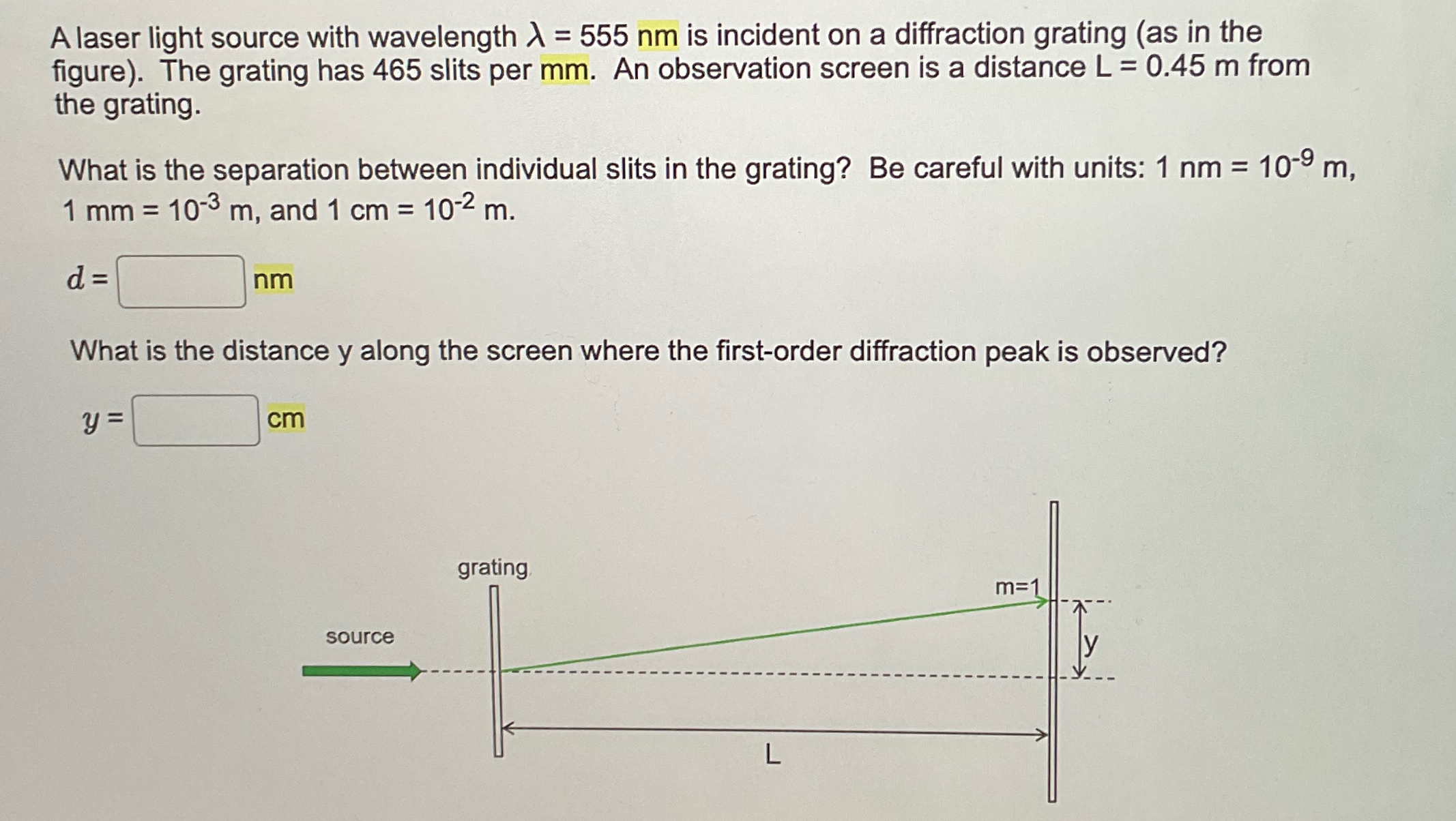 Solved A laser light source with wavelength λ=555nm ﻿is | Chegg.com