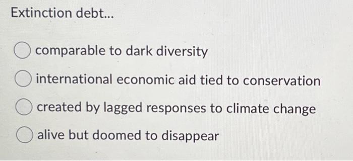 Solved Extinction debt... comparable to dark diversity | Chegg.com